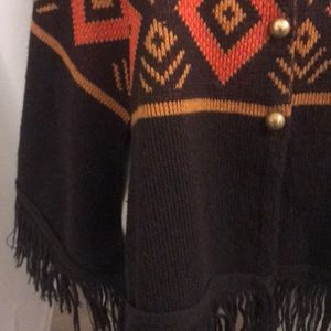 Vintage | Jackets & Coats | Vintage Woven Pattern Knit Fringe Poncho ...